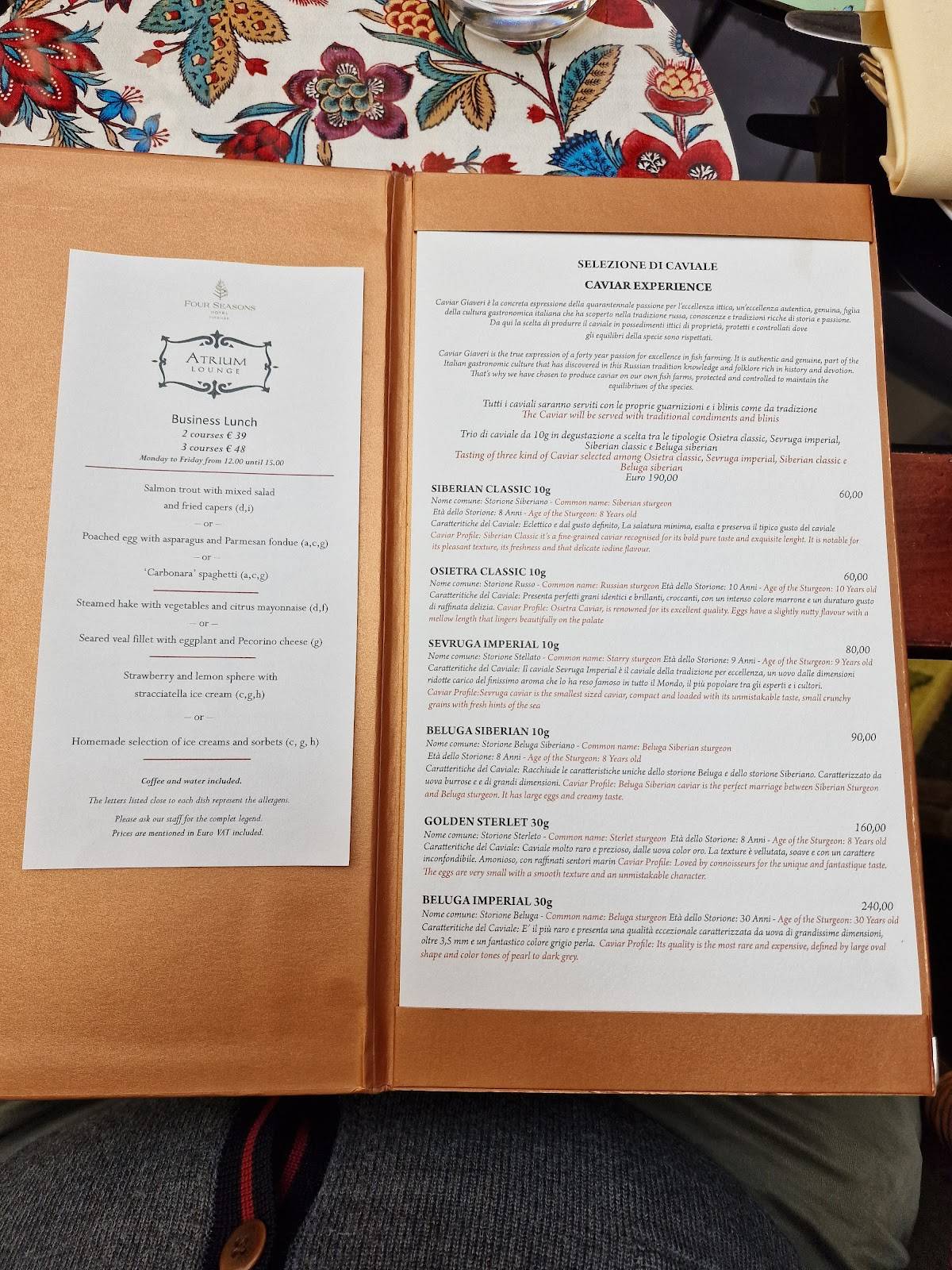 Carta de Atrium Bar, Florencia