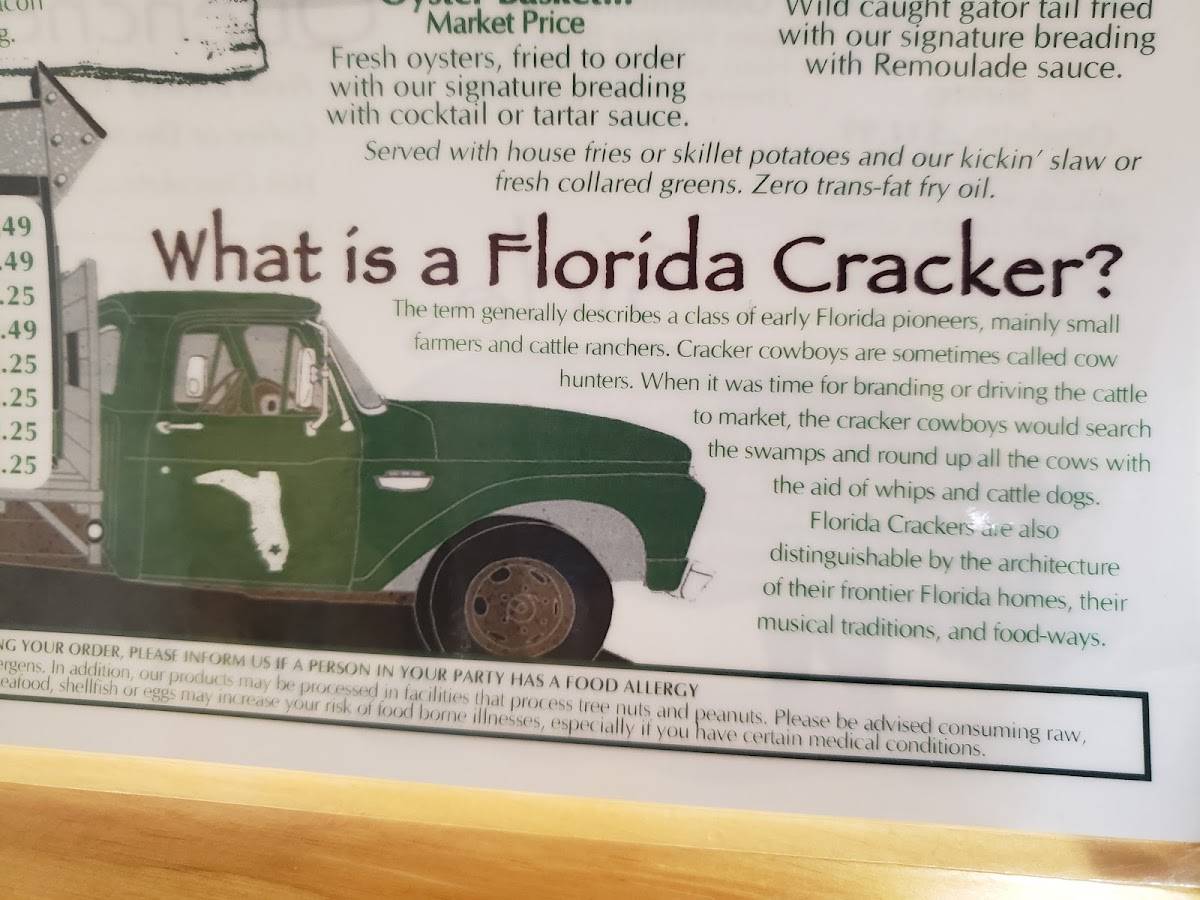 Menu at Florida Cracker Monkey Bar, Homosassa
