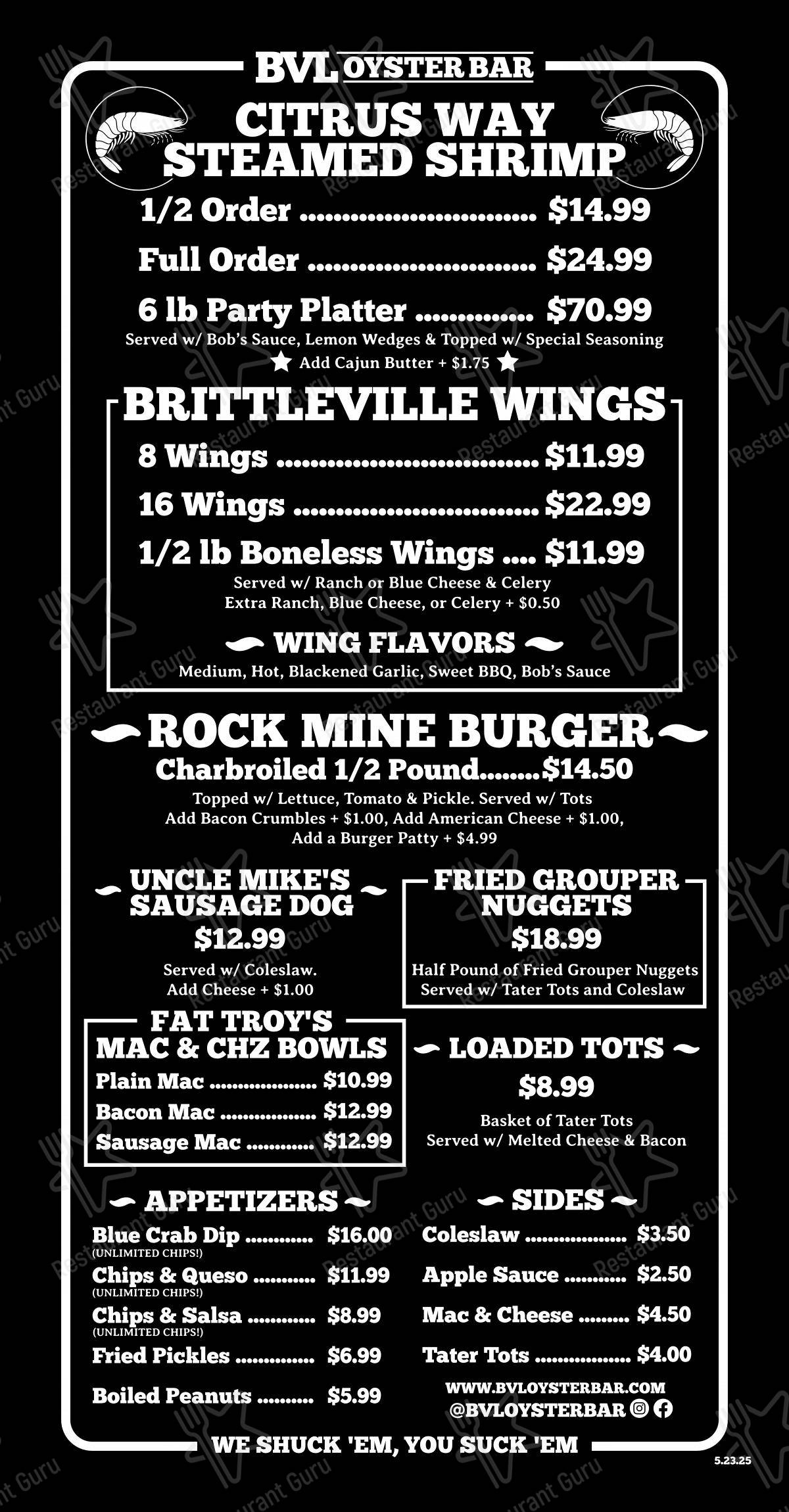 Menu at Florida Cracker Monkey Bar, Homosassa