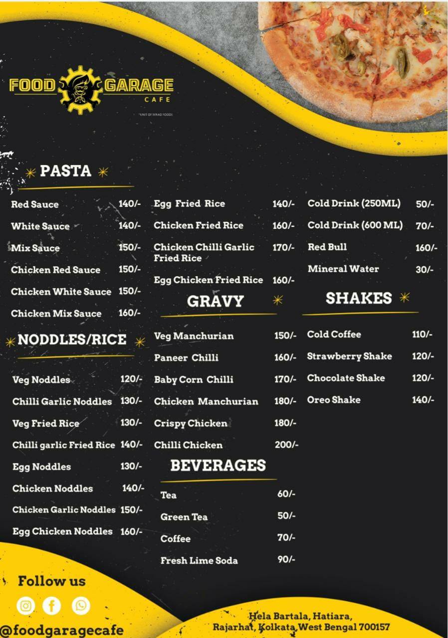 Menu at Food Garage Cafe, Kolkata, 170