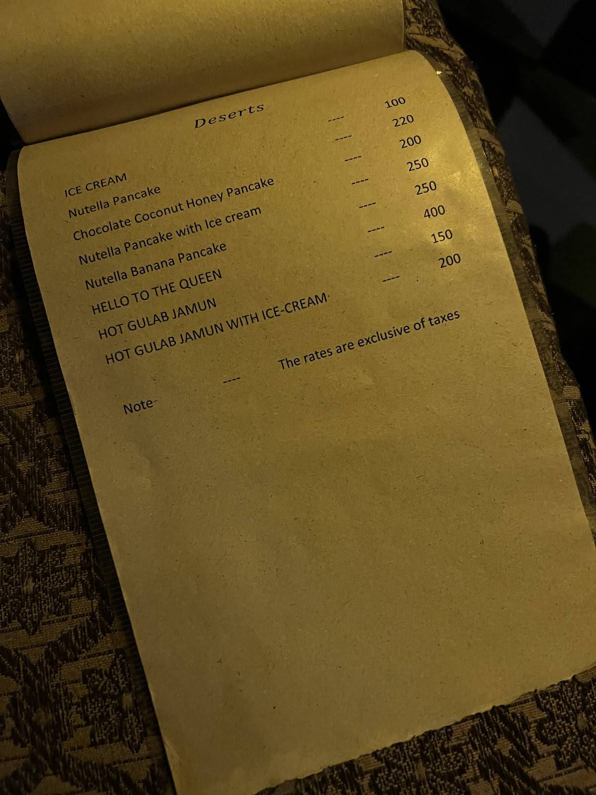 Menu at Food & Forest, Pushkar