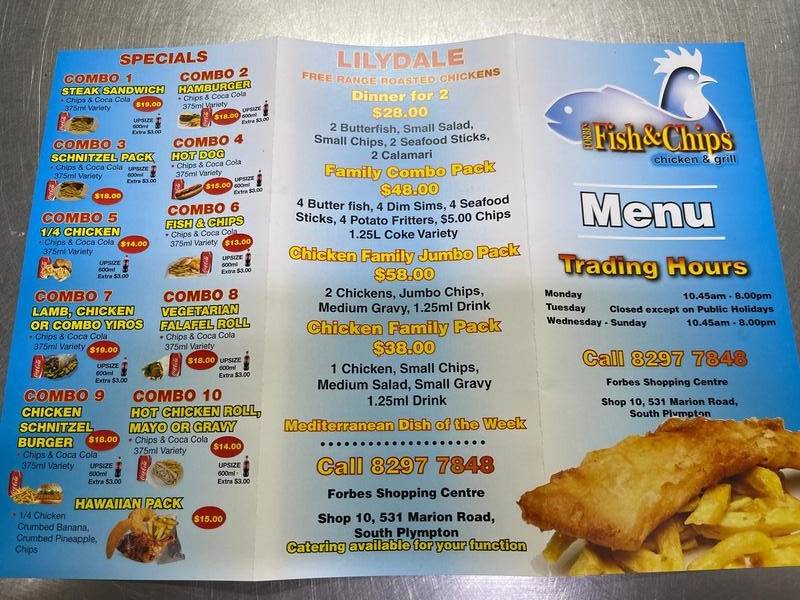 Menu at Forbes Fish and Chips Shop fast food, South Plympton