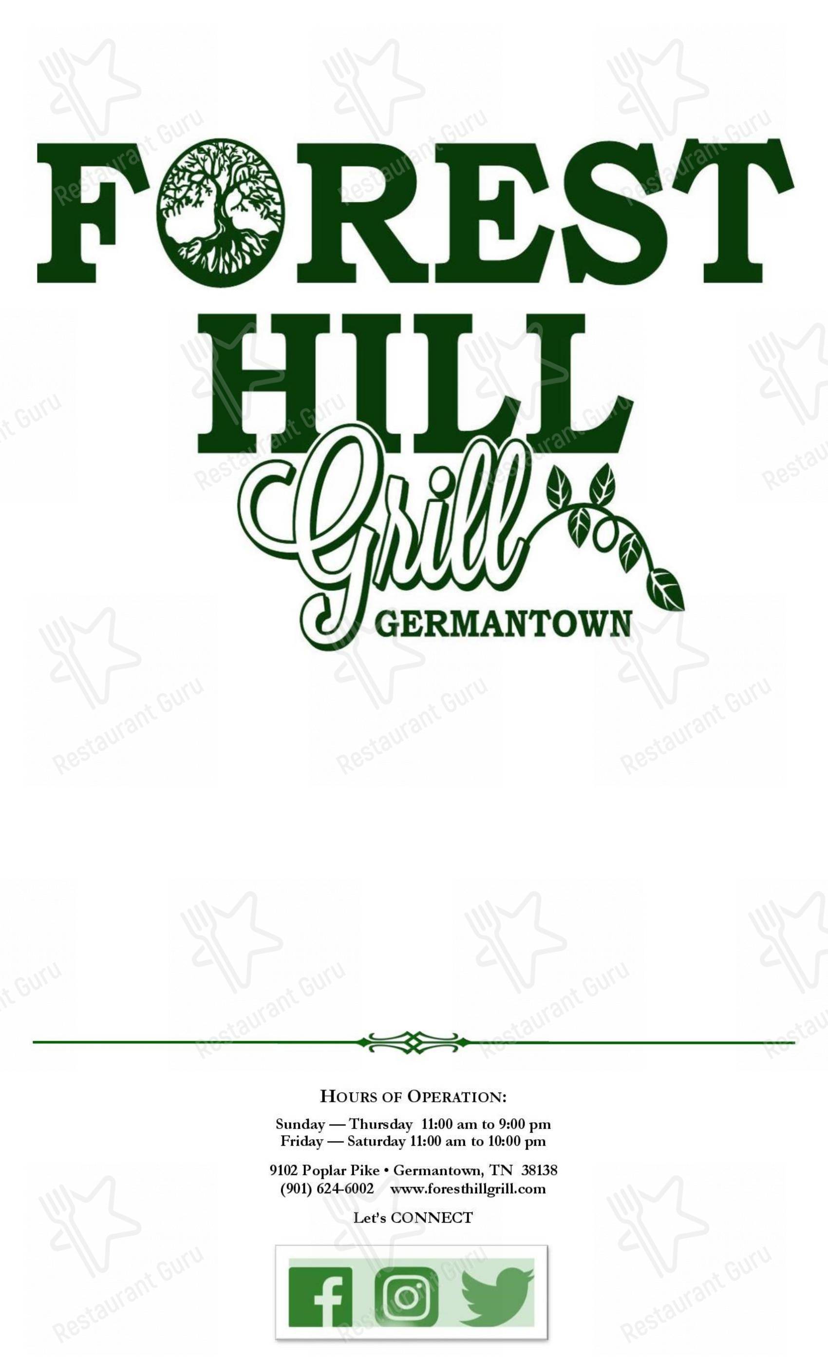 Menu at Forest Hill Grill restaurant, Germantown
