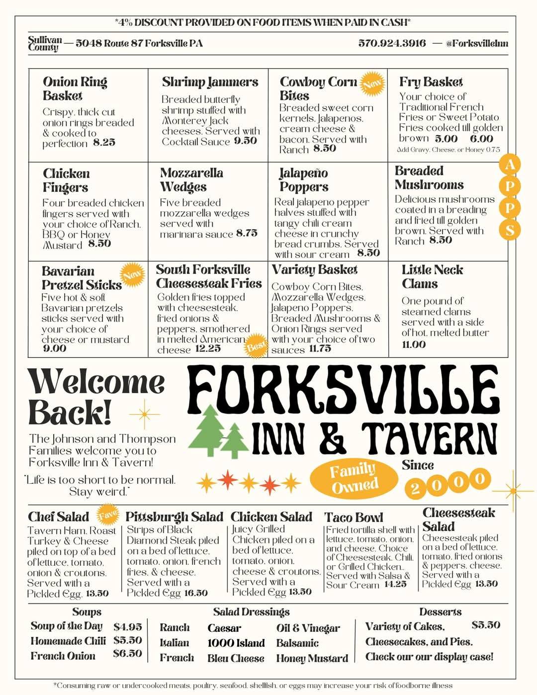Menu at Forksville Inn & Tavern Inc. restaurant, Forksville, PA-87