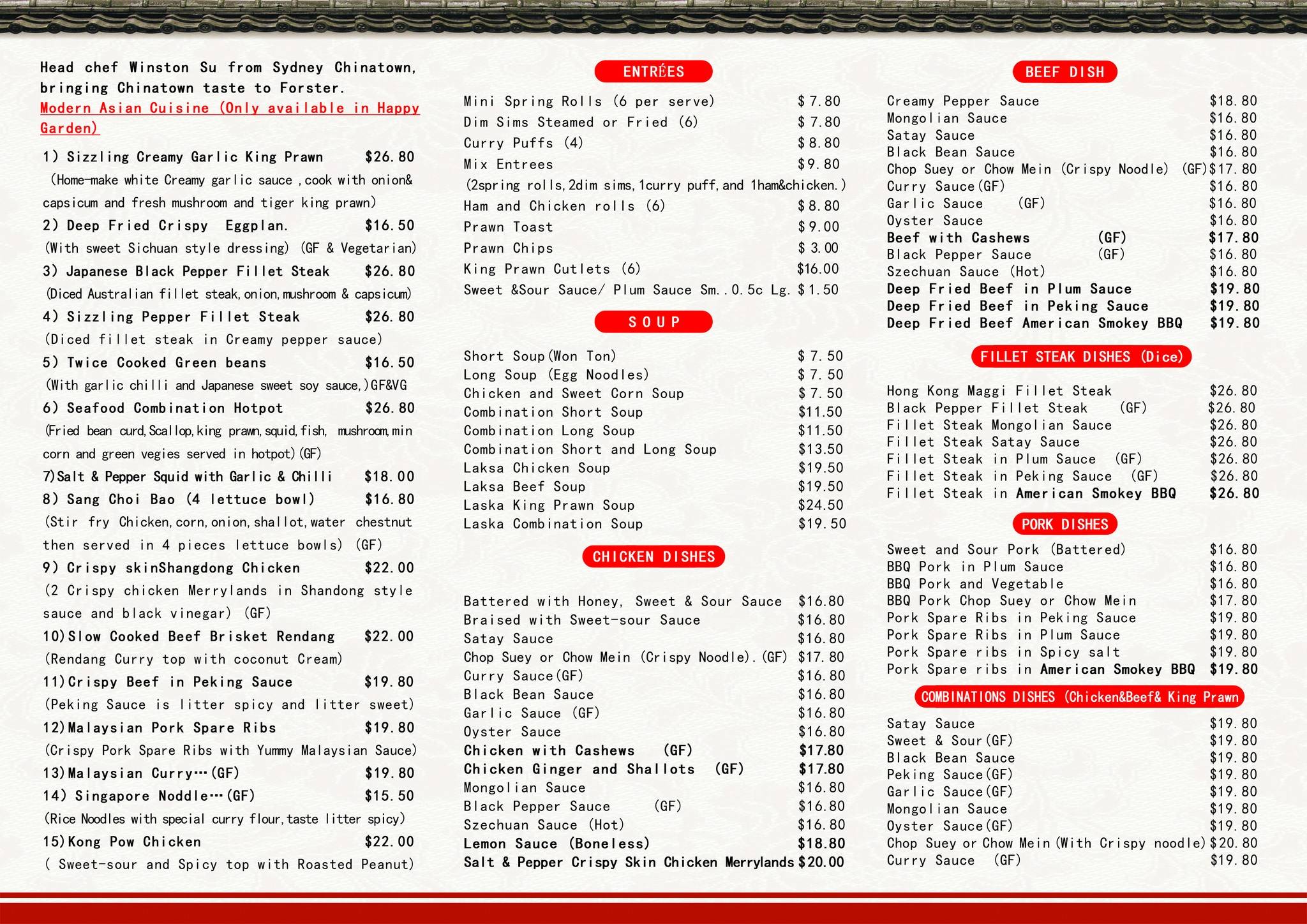 Menu at Happy Garden Chinese Restaurant, Forster