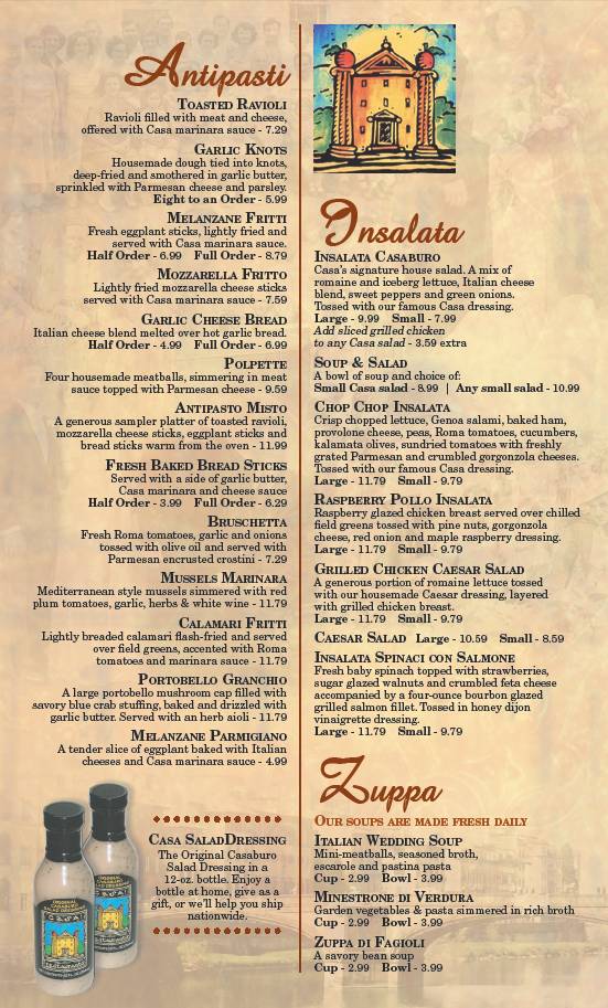 Menu at Casa Grille Italiano restaurant, Fort Wayne, Stellhorn Rd