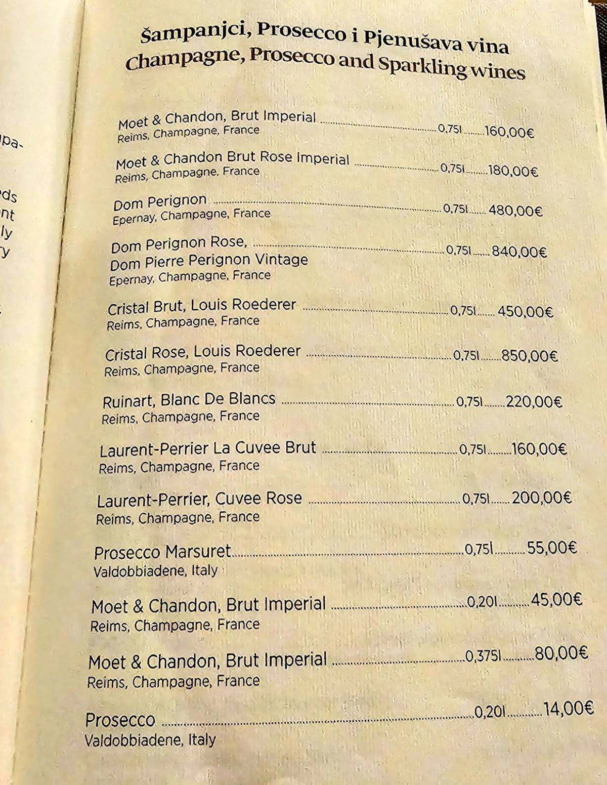Menu at Forza Kuk restaurant, Montenegro