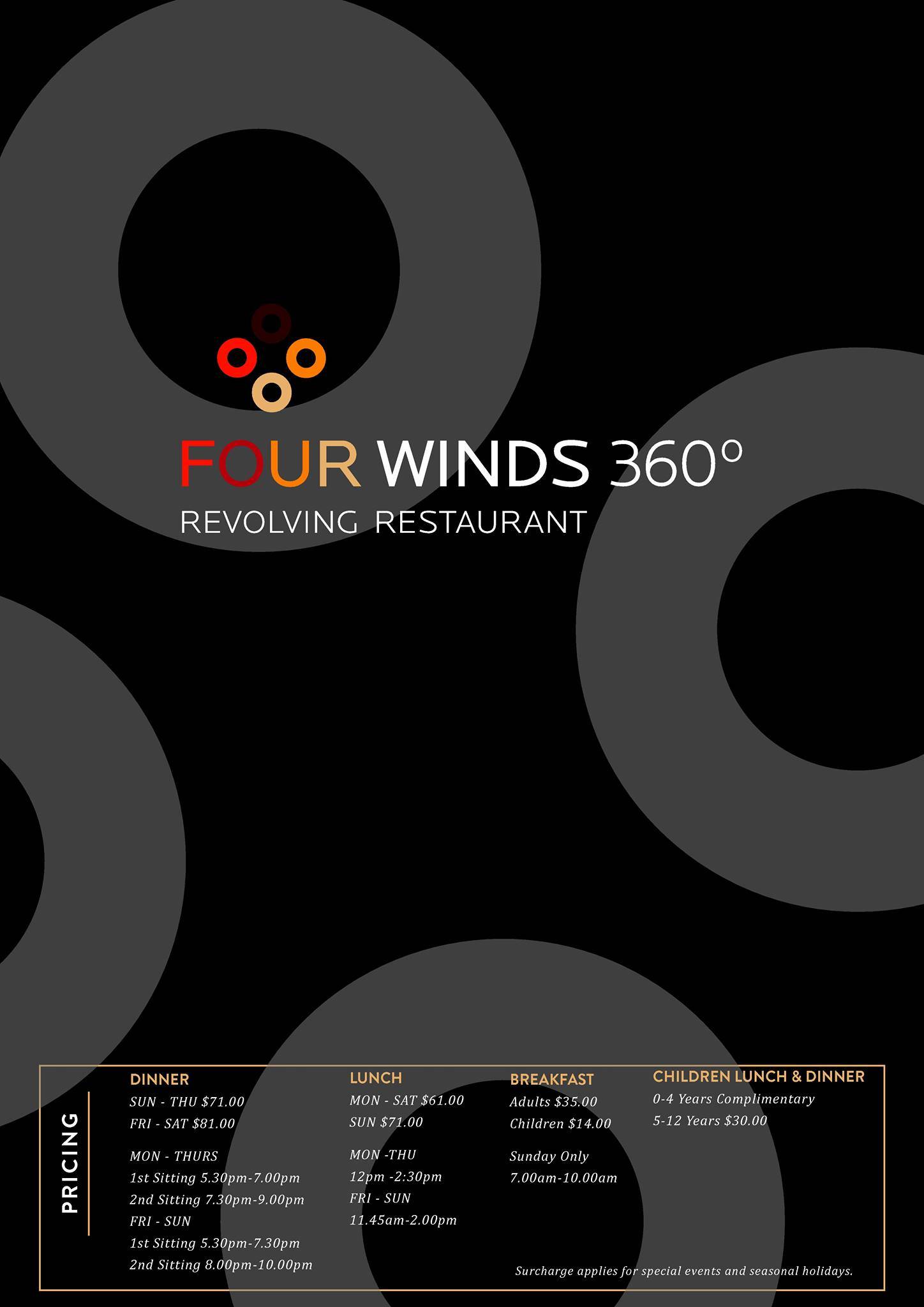 Menu at Four Winds restaurant, Surfers Paradise