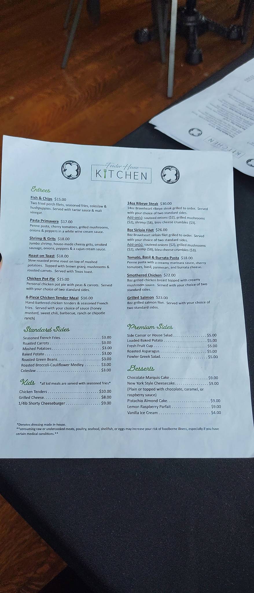 Menu at Fowler House Mansion restaurant, Lafayette