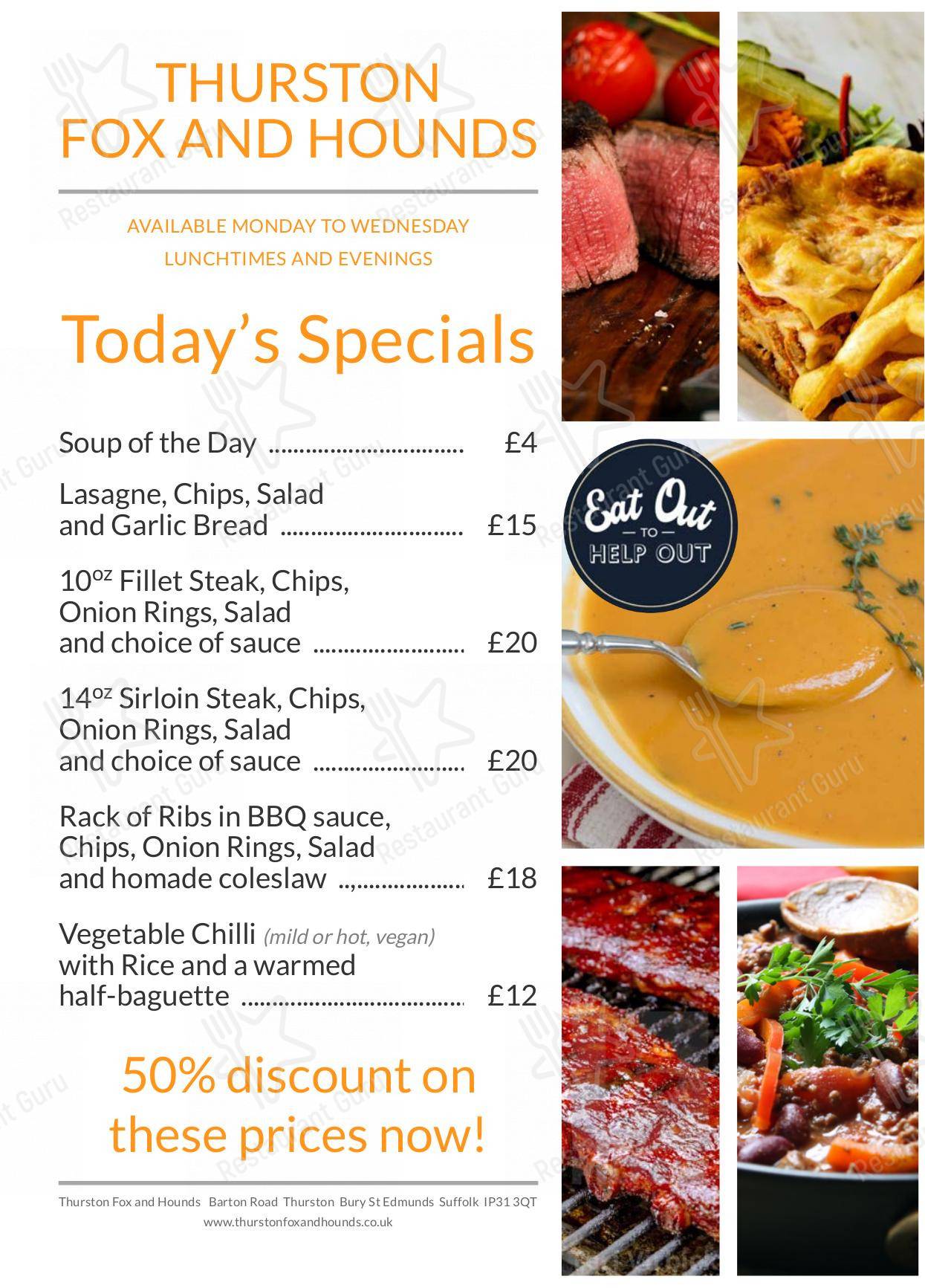 Menu at Fox and Hounds Thurston pub & bar, Thurston