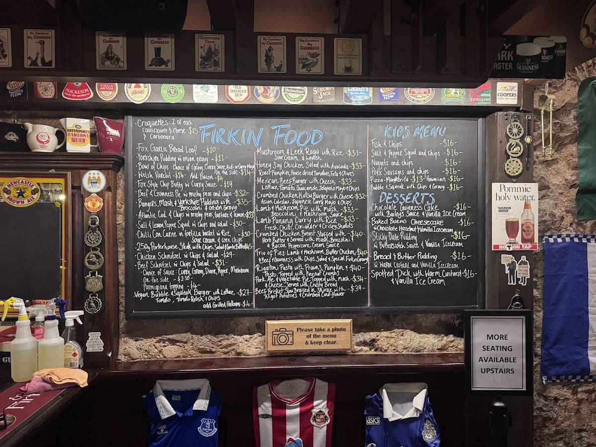 Menu at Fox & Firkin English Pub, Tea Tree Gully