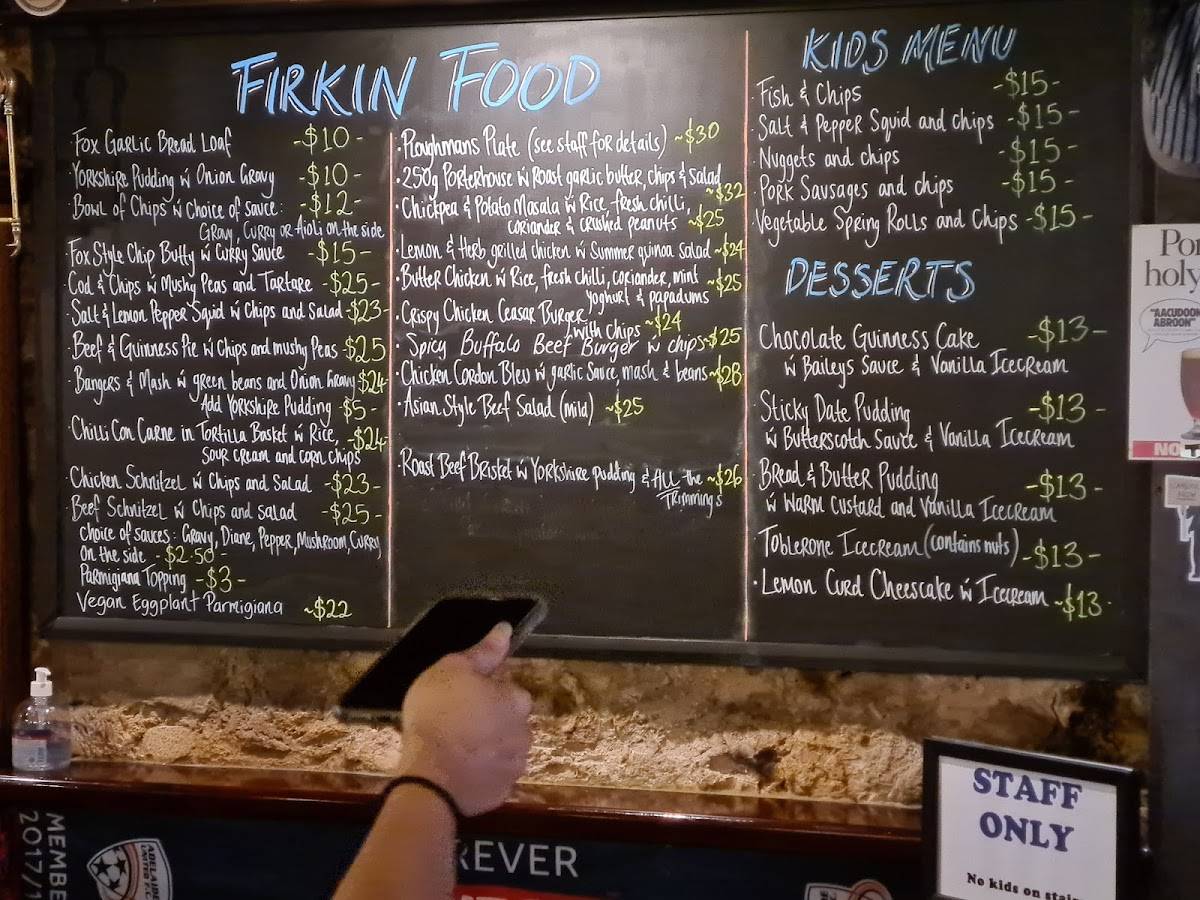 Menu at Fox & Firkin English Pub, Tea Tree Gully
