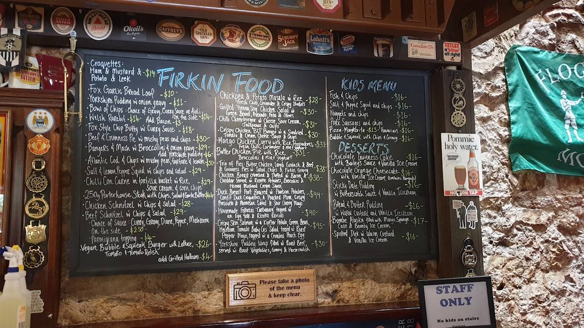 Menu at Fox & Firkin English Pub, Tea Tree Gully
