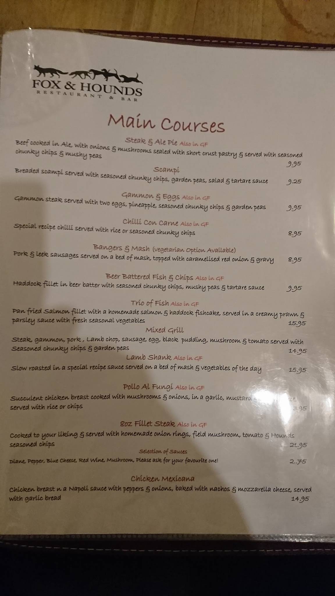 Menu at Fox & Hounds pub & bar, Wakefield
