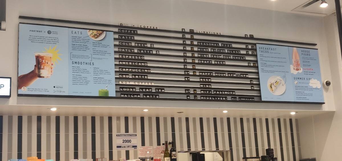 Menu at Foxtrot cafe, Chicago, 535 N McClurg Ct