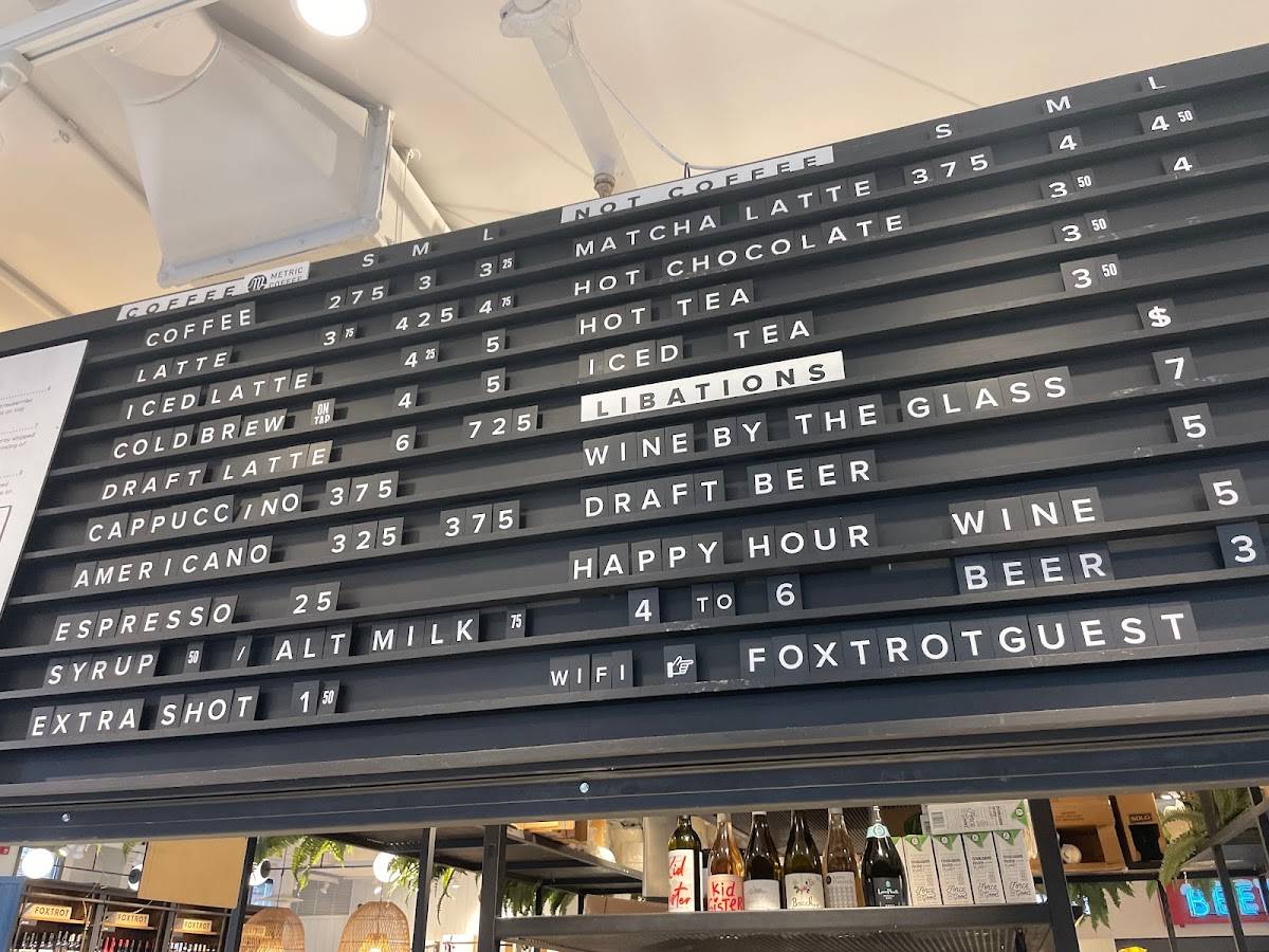 Menu at Foxtrot cafe, Chicago, 535 N McClurg Ct