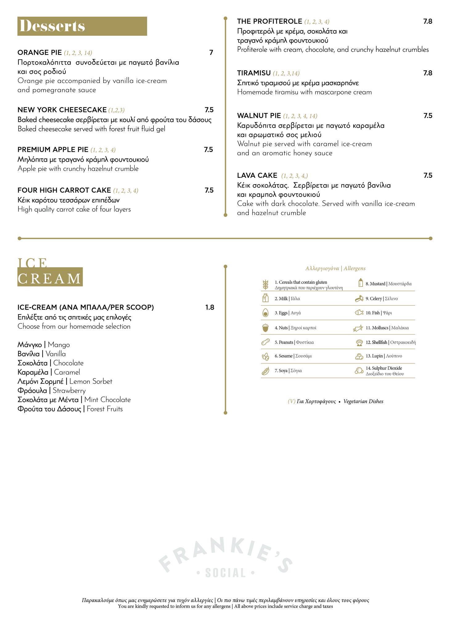 Menu at Frankie's Social, Limassol
