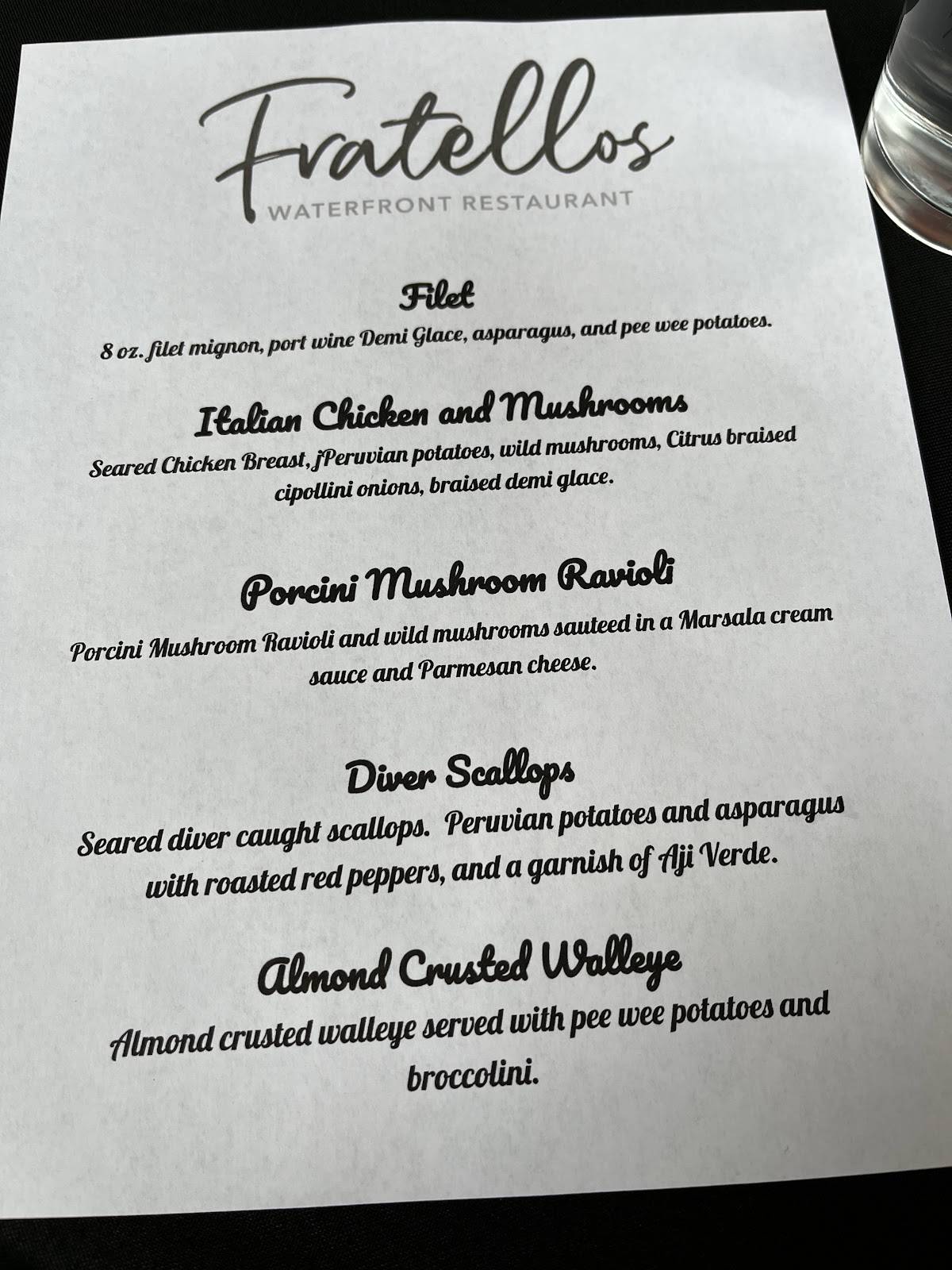 Menu at Fratellos Riverfront Restaurant, Appleton