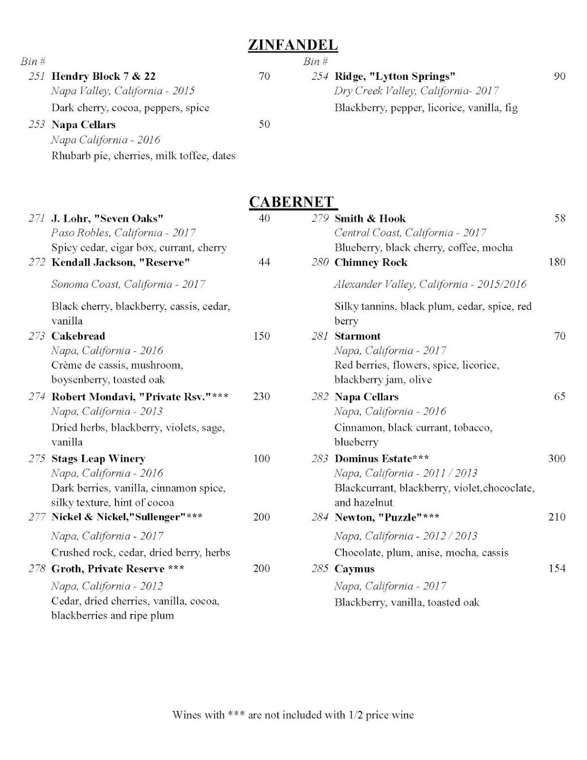 Menu at Dutch's Daughter steakhouse, Frederick, 581 Himes Ave