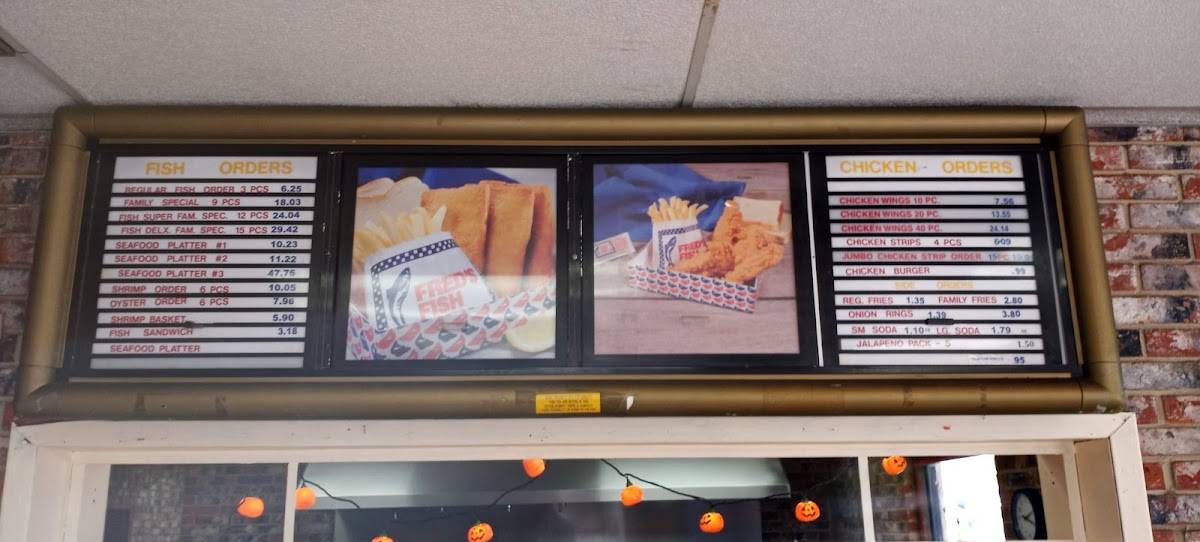 Menu at Fred's Fish Fry restaurant, San Antonio, Blanco Rd