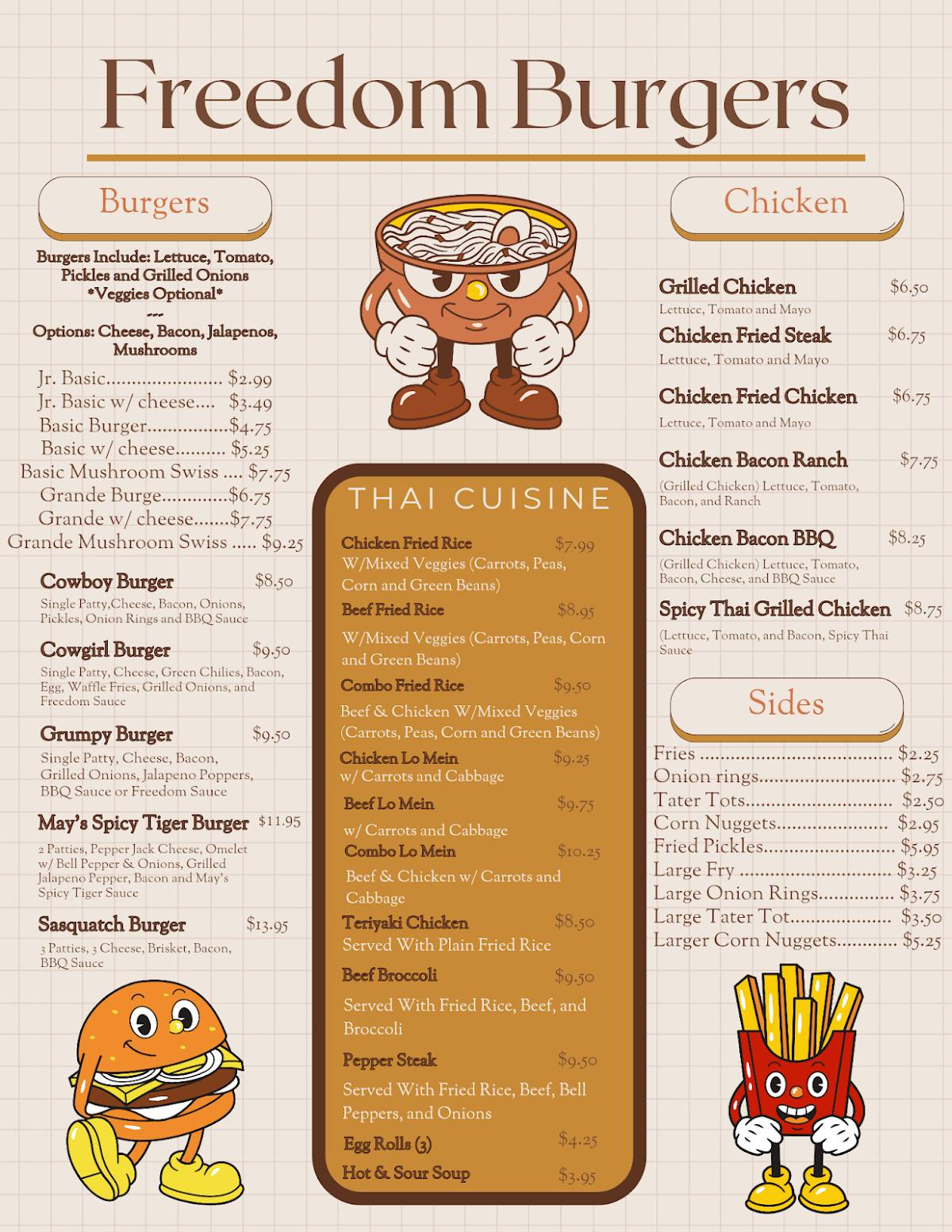 Menu at Freedom burgers & More restaurant, Sanctuary