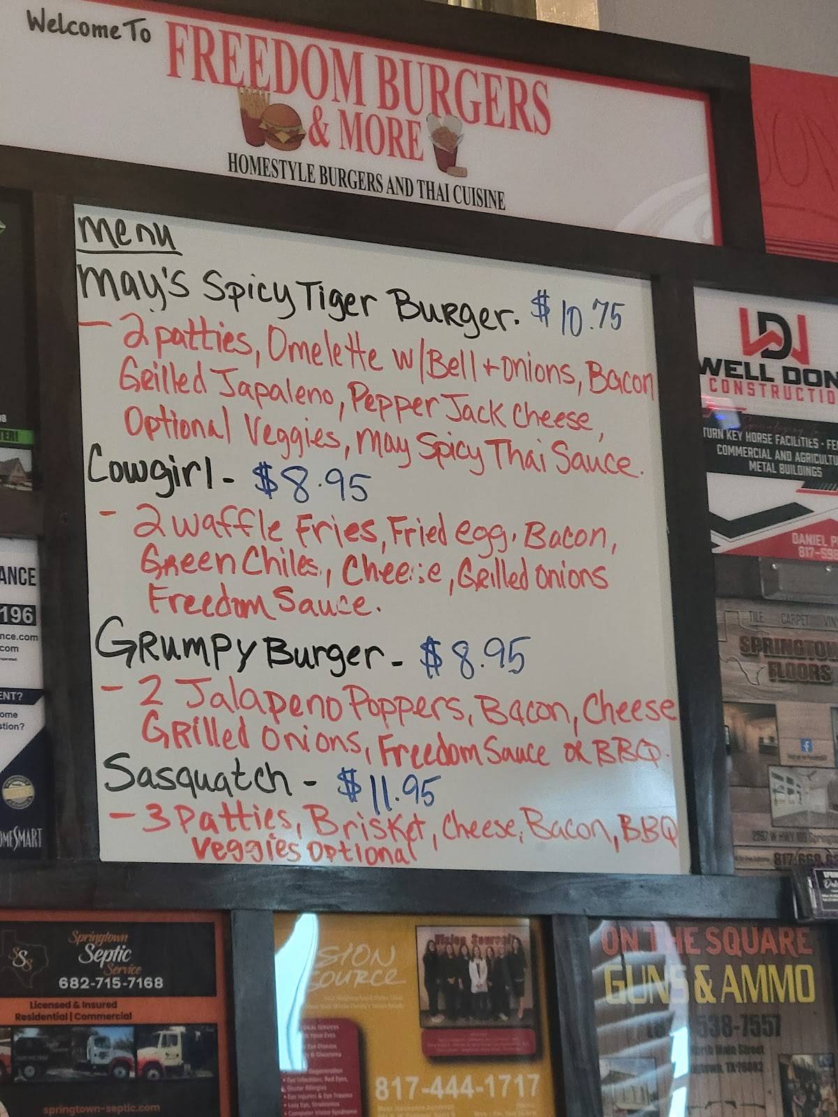Menu at Freedom burgers & more restaurant, Sanctuary