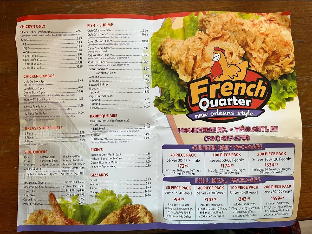 Menu at French Quarter restaurant, Ypsilanti