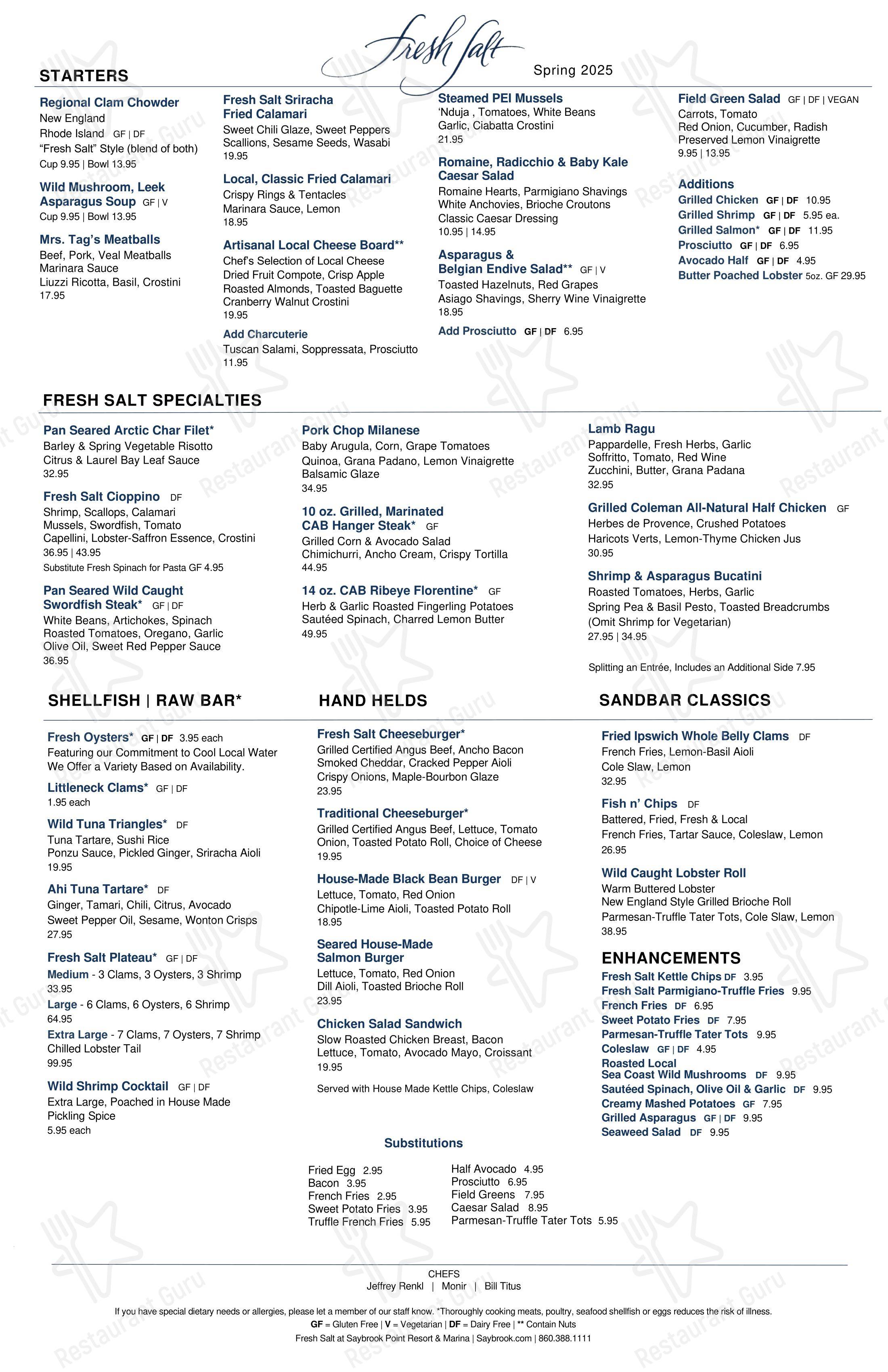 Menu at Fresh Salt restaurant, Old Saybrook