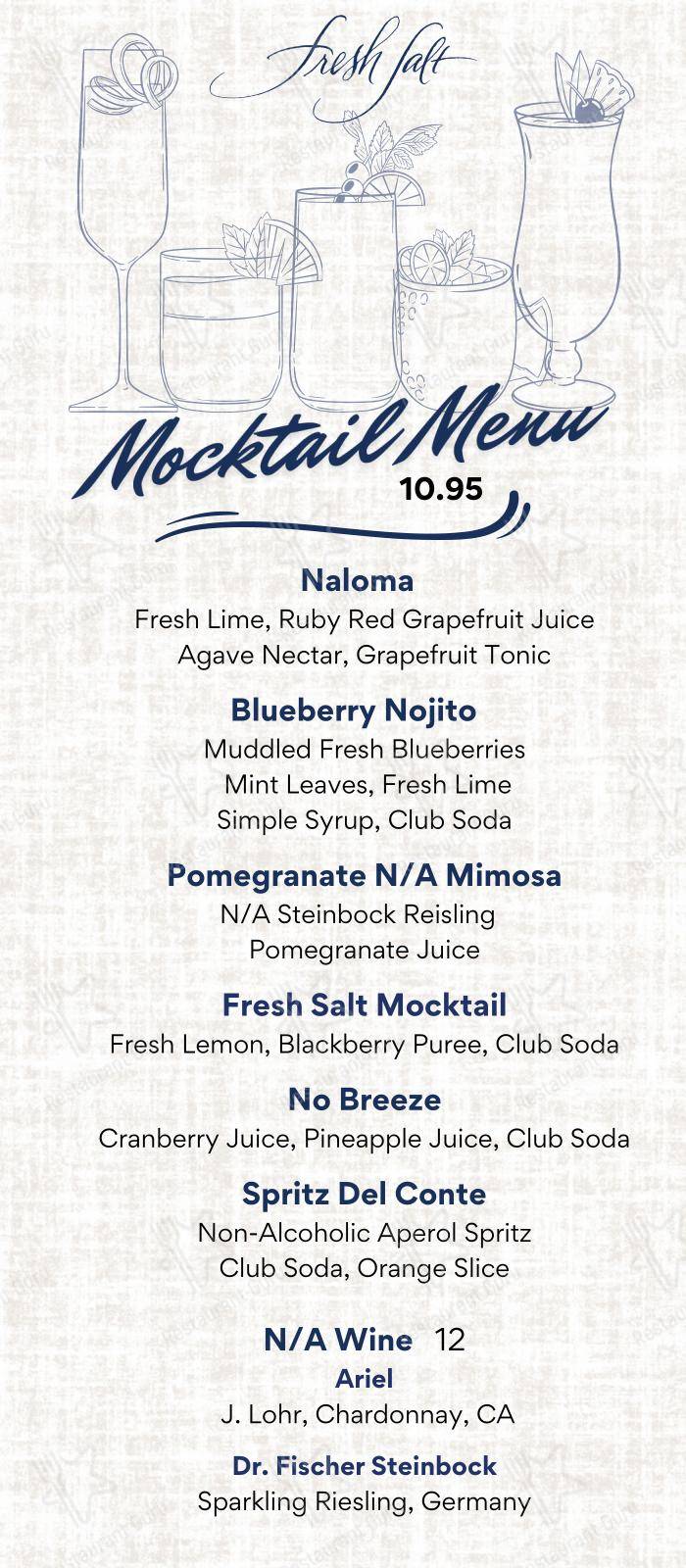 Menu at Fresh Salt restaurant, Old Saybrook