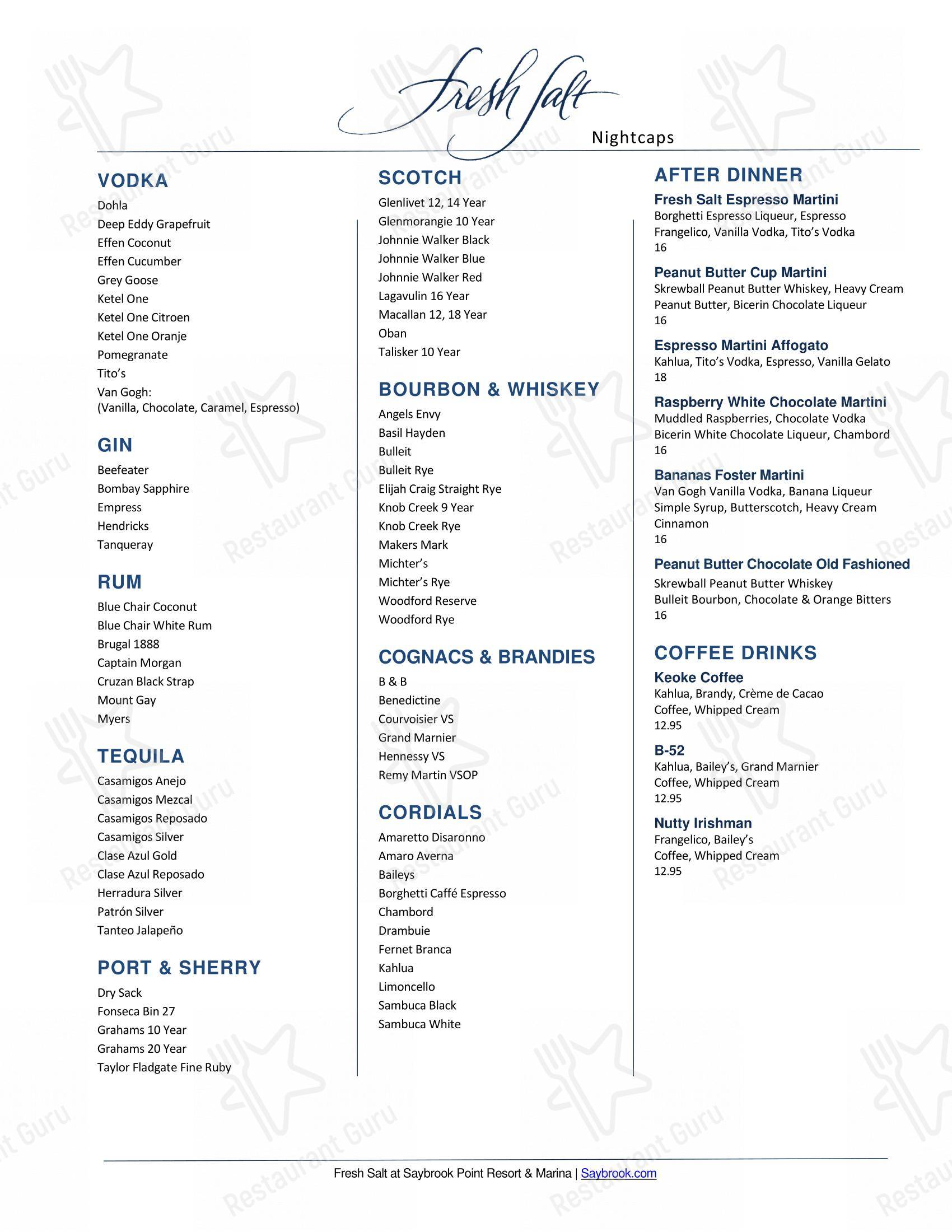 Menu at Fresh Salt restaurant, Old Saybrook