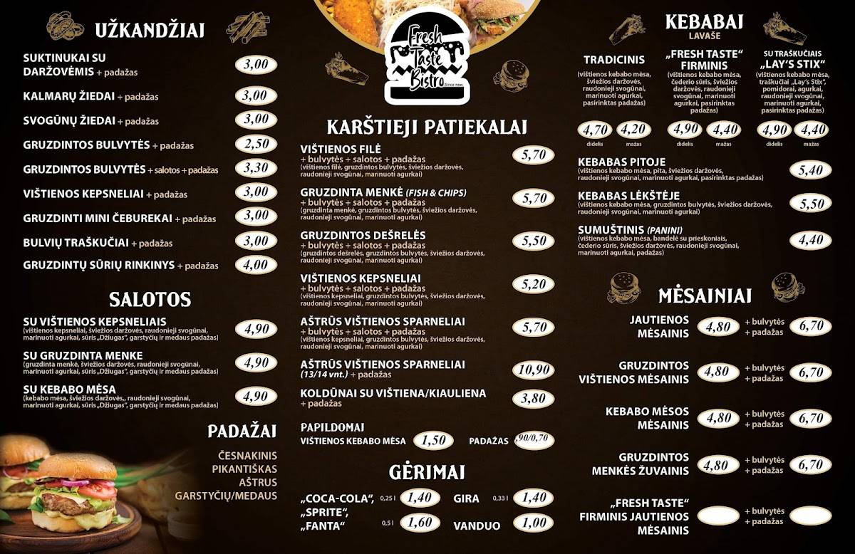 Menu at Fresh Taste Bistro restaurant, Kaišiadorys
