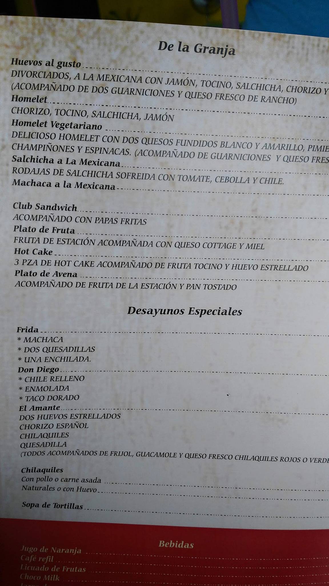 Carta de Frida Cabo Restaurante, San José del Cabo