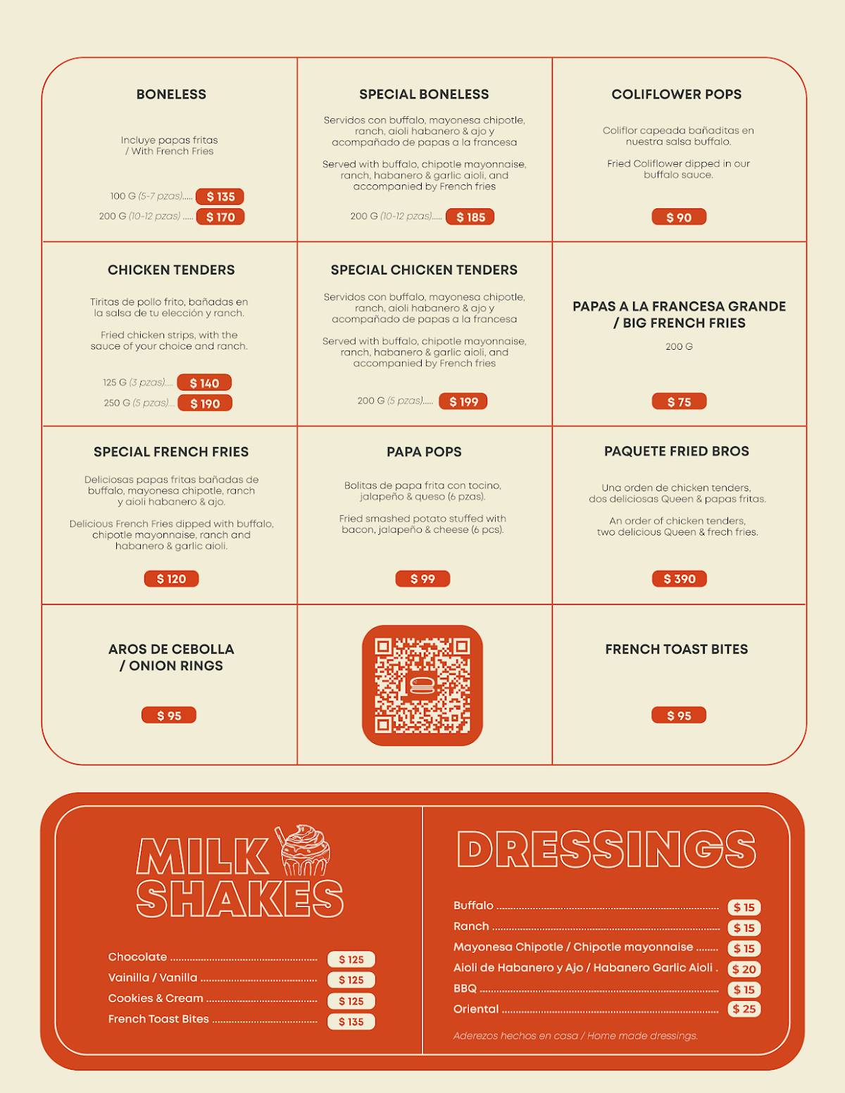 Carta del restaurante Fried Bros, Cozumel