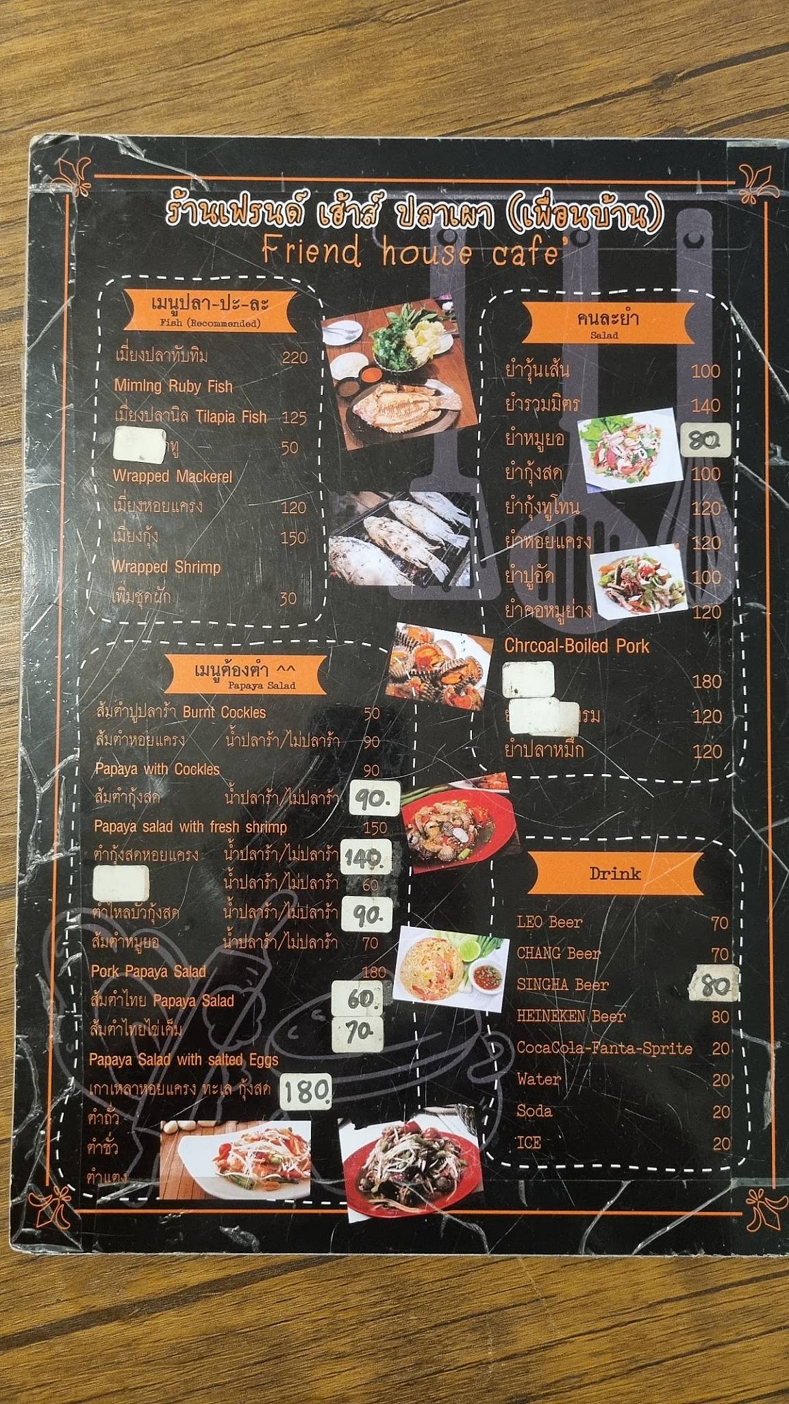Menu at Friend House Café restaurant, Bangkok