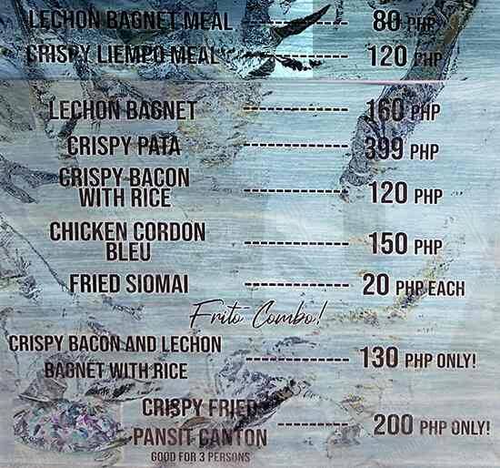 Menu at Frito King, Makati