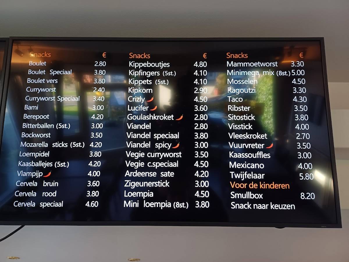 Menu at Frituur Belina, Edegem, Ten Boschstraat 1