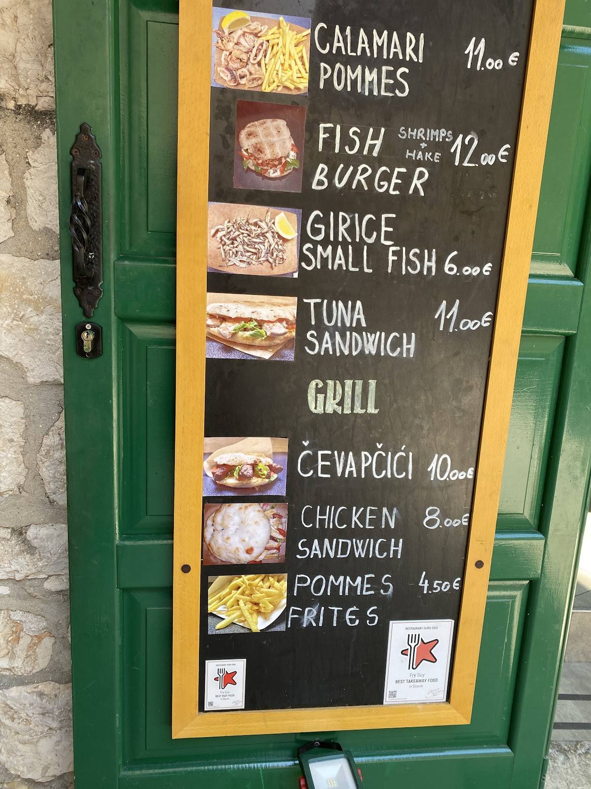 Menu da Fry Guy ristorante, Sibenico