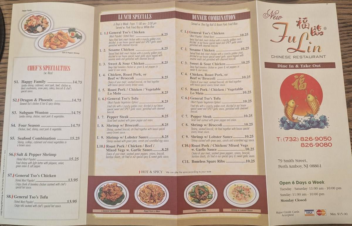 Menu at Fu Lin restaurant, Perth Amboy