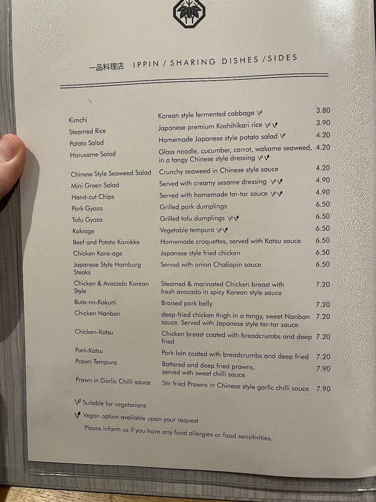 Menu at Fujimoto restaurant, Southend-on-Sea