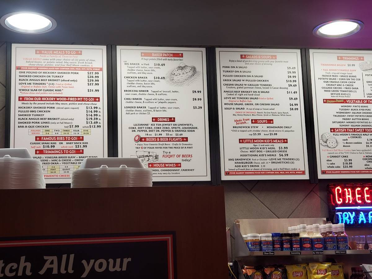 Menu at Full Moon Bar-B-Que, Birmingham, N Chalkville Rd