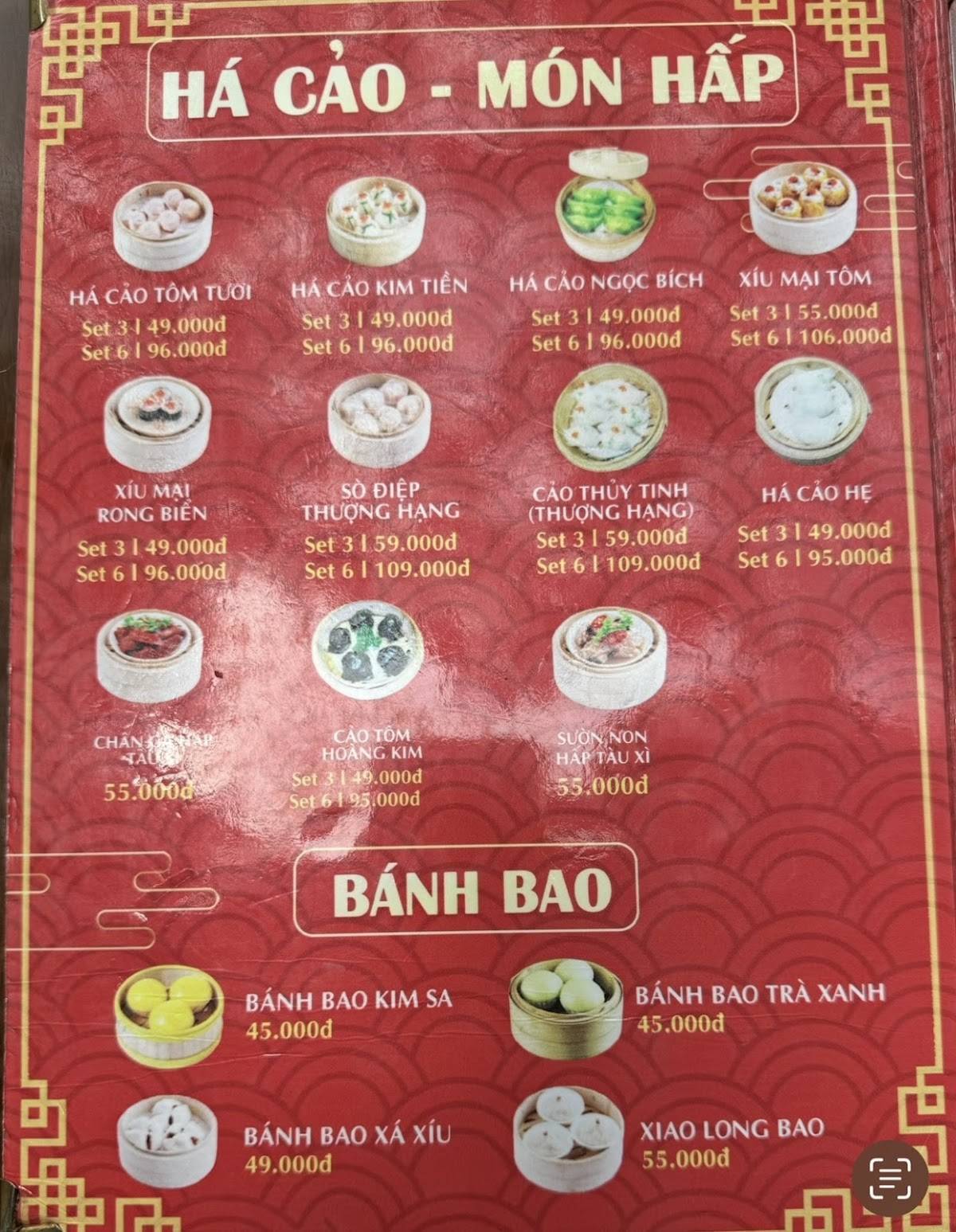 Menu at Fungha Dimsum restaurant, Hanoi