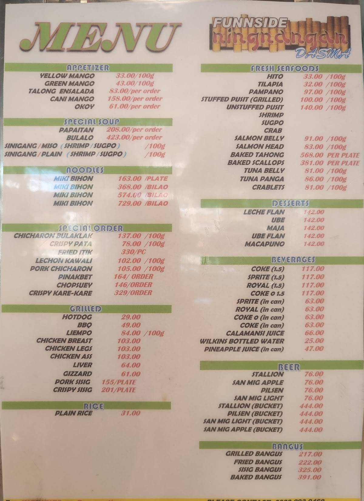Menu at Funnside Ningnangan Restaurant - Dasma, Dasmariñas