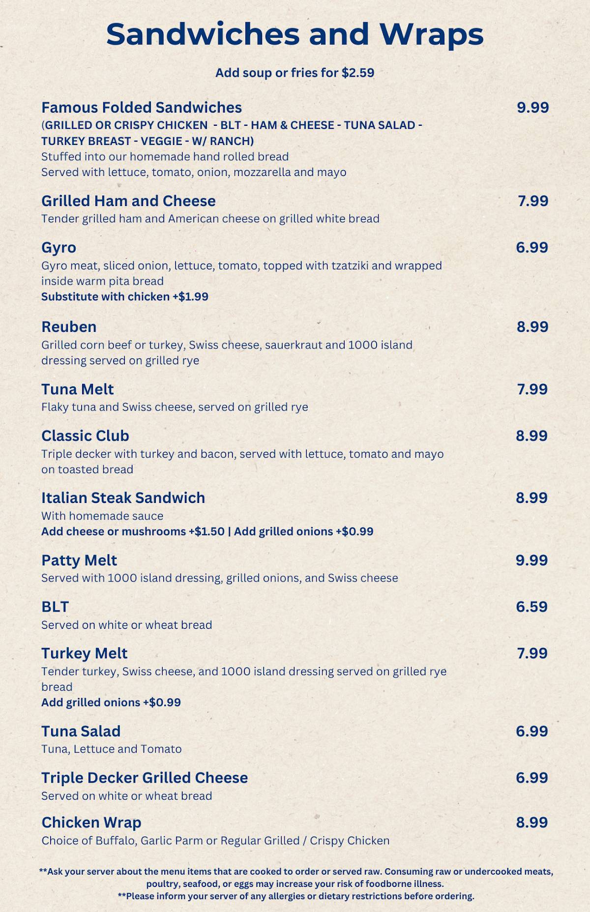 Menu at Fuzzy's Restaurant, Saginaw