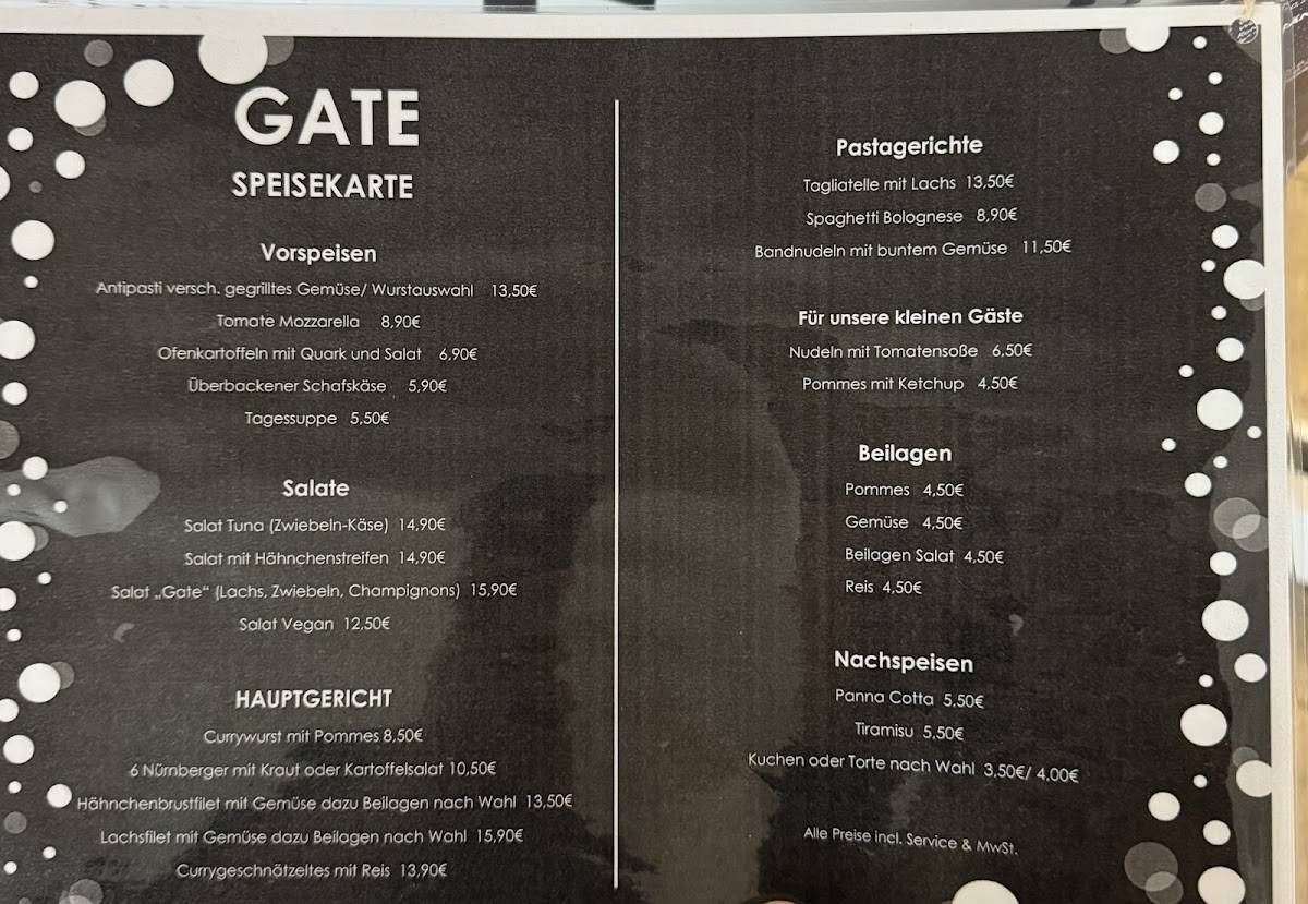 Speisekarte von GATE Club - Dachterrasse, Nürnberg