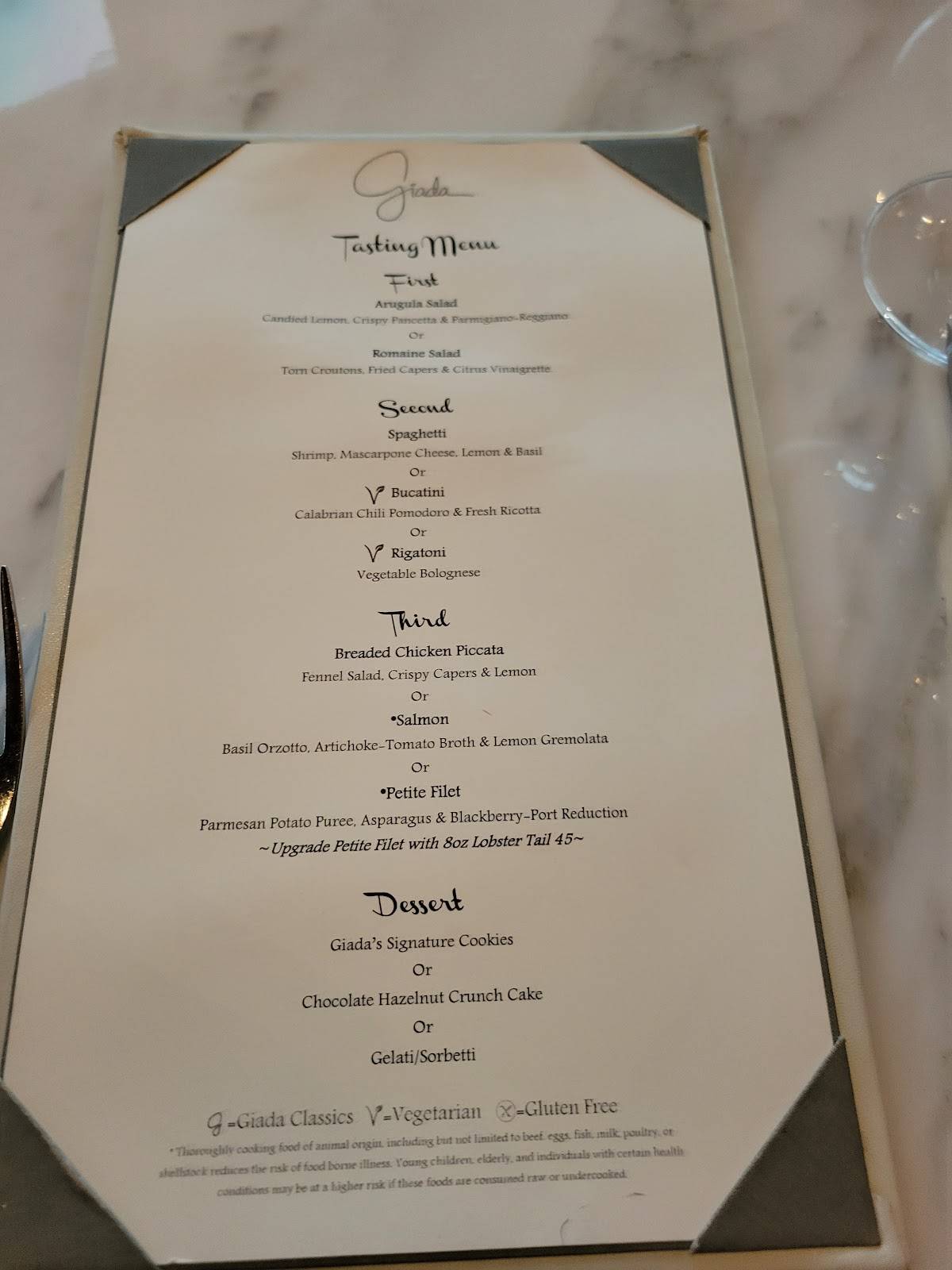 Menu at Giada at The Cromwell restaurant, Las Vegas, Las Vegas Blvd S