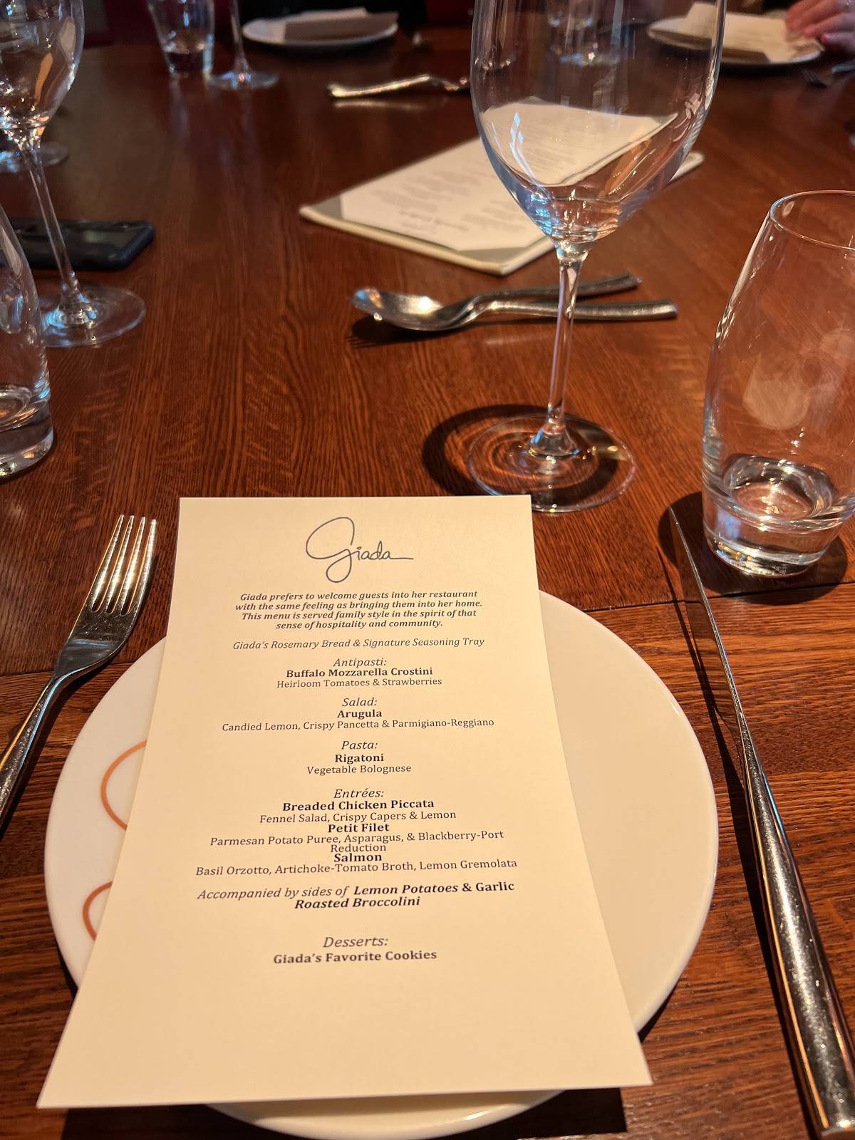 Menu at Giada at The Cromwell restaurant, Las Vegas, Las Vegas Blvd S