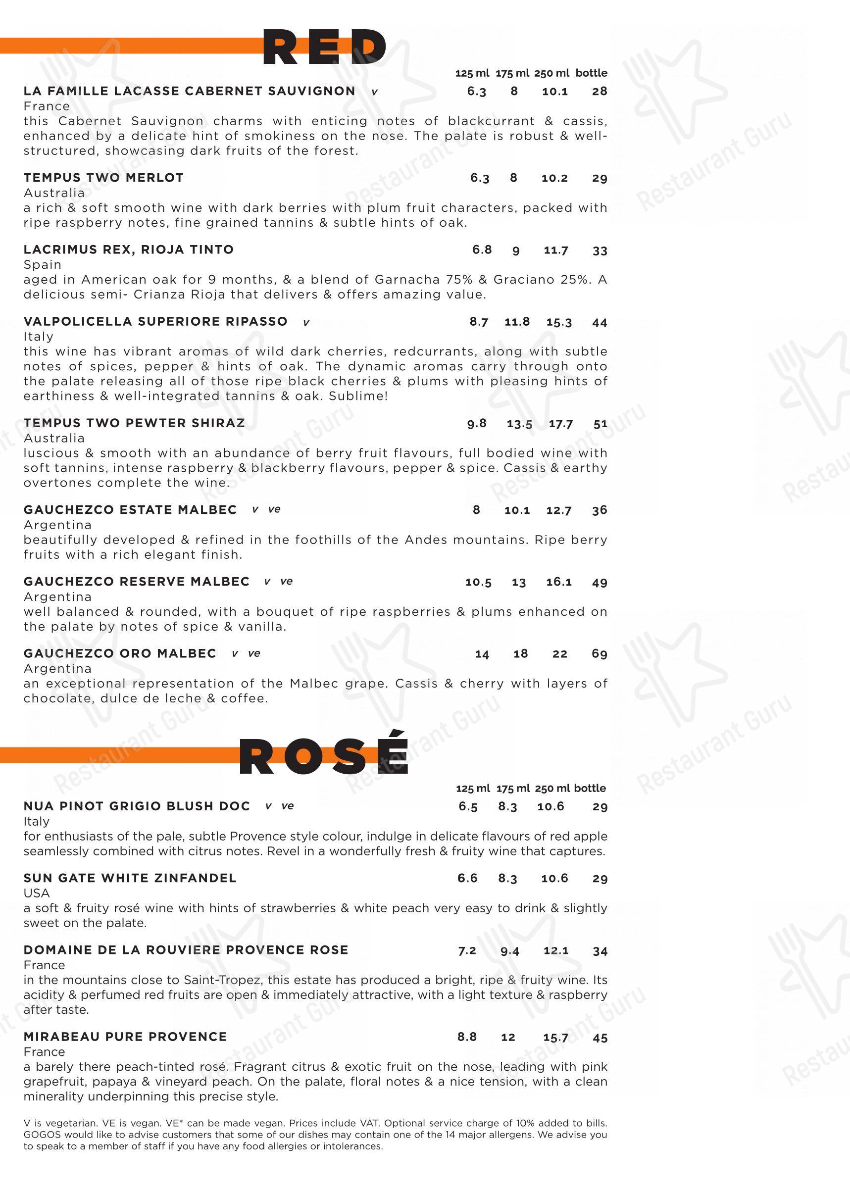 Menu at GOGOS Waterfront Restaurant, Windsor, Racecourse Marina
