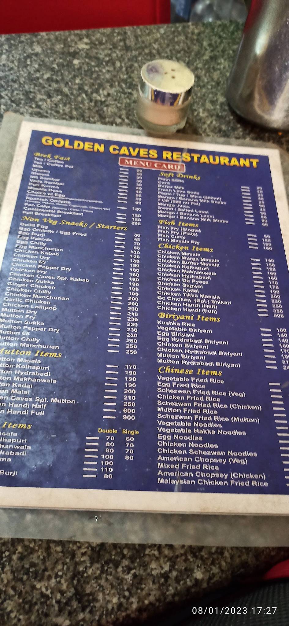 Menu at GOLDEN CAVES CUISINE (RESTAURANT), Badami