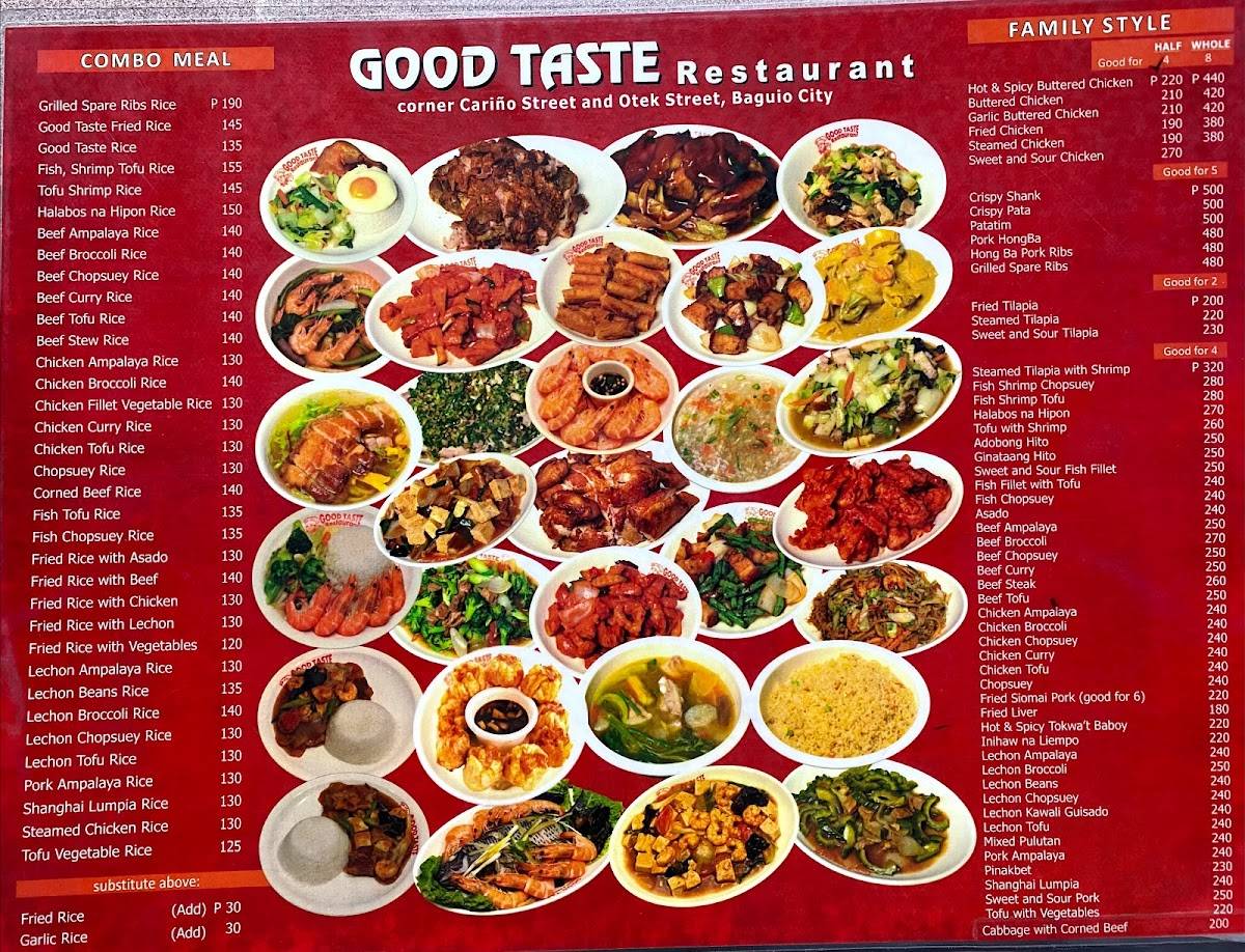 Menu at GOODTASTE RESTAURANT, Baguio, Otek St