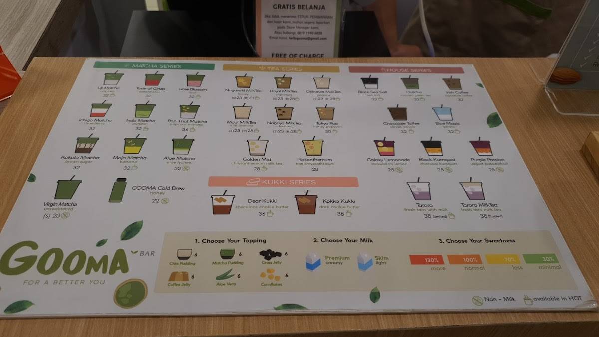 Menu at GOOMA Tea Bar - Summarecon Mall Serpong, Tangerang